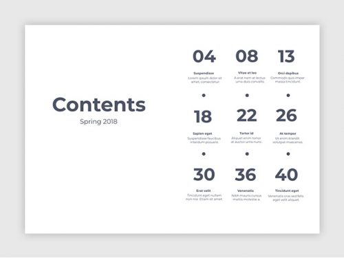 Design a creative table of contents. Examples and templates