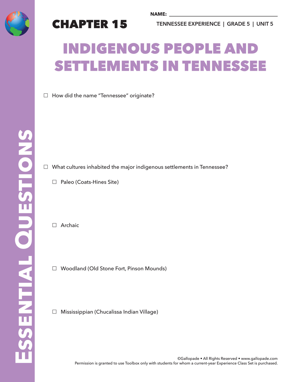 Tennessee 5th Grade Samples