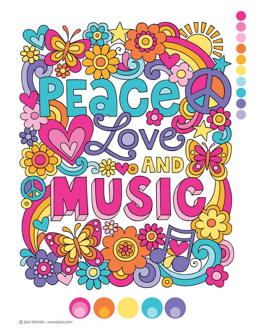 Peace Love Music Coloring Pages
