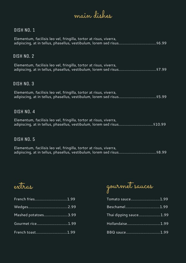 Plantilla y diseño creativos para menú de restaurante - Flipsnack