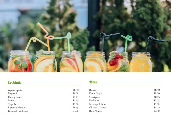 Plantilla y diseño para menú de bar o bebidas - Flipsnack