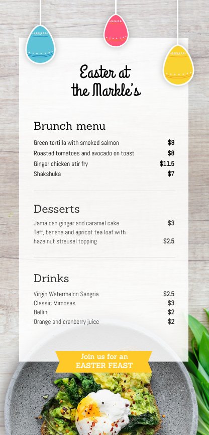 Plantilla y diseño de menú de Pascua para restaurante - Flipsnack